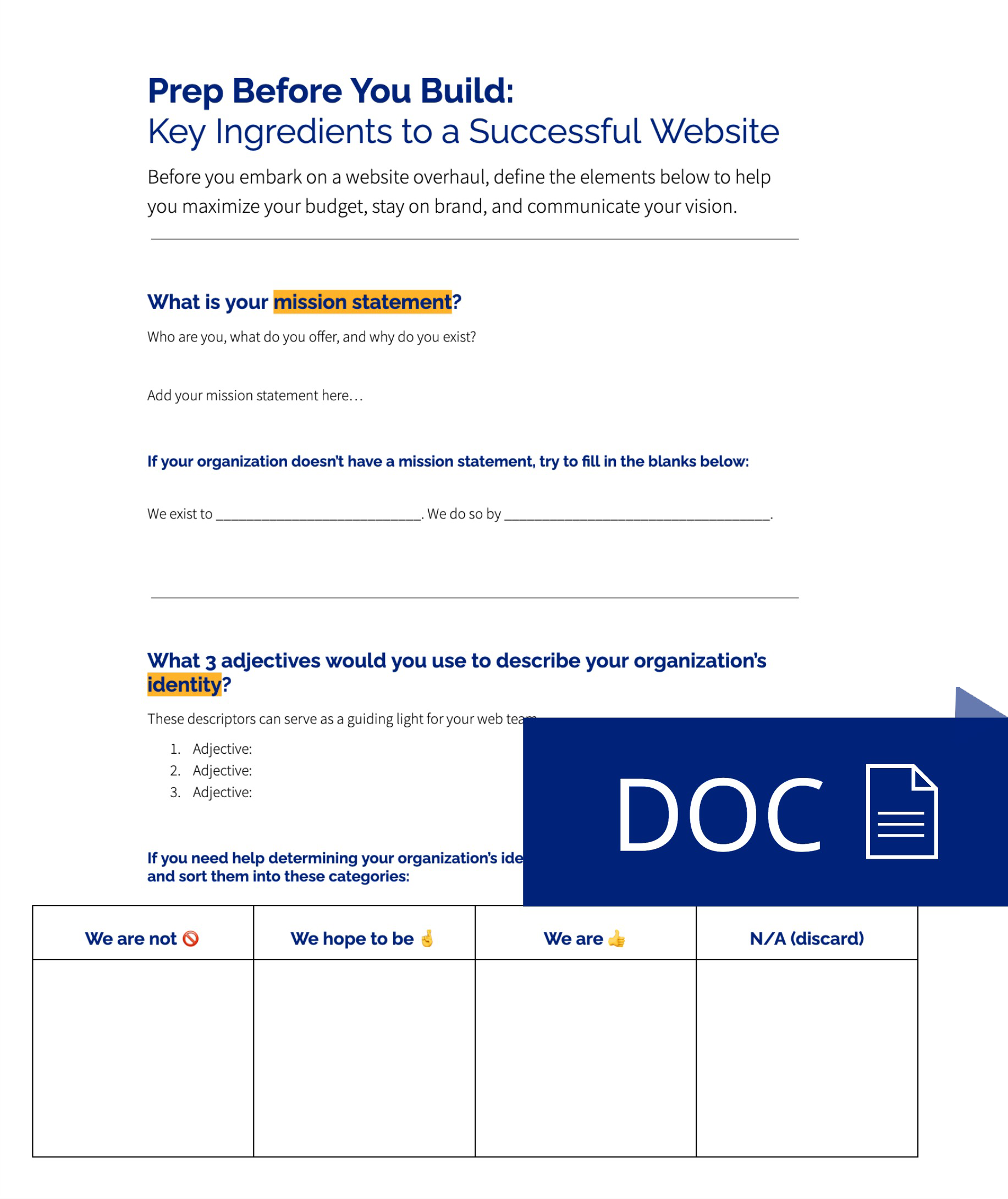 Pixo Website Prep Worksheet